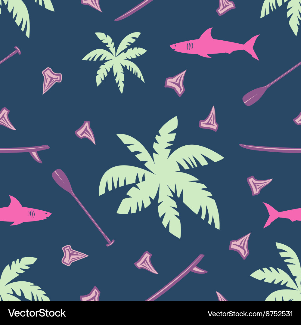 Tropical Surf Pattern - Palms & Sharks Vector Image