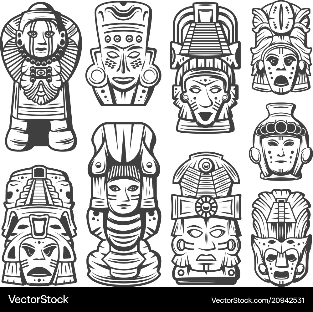 Vintage maya civilization objects collection Vector Image