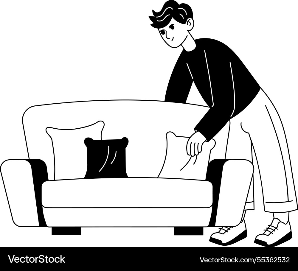A glyph of a character moving couch Royalty Free Vector