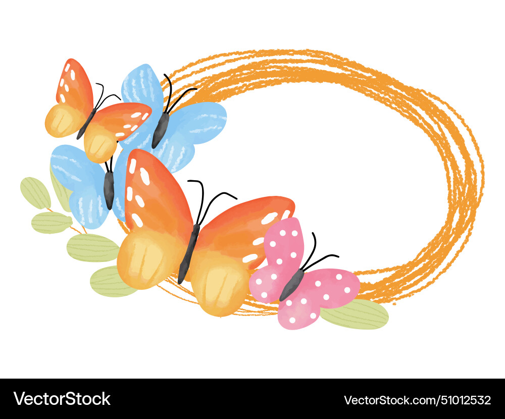 Butterfly wreath frame Royalty Free Vector Image