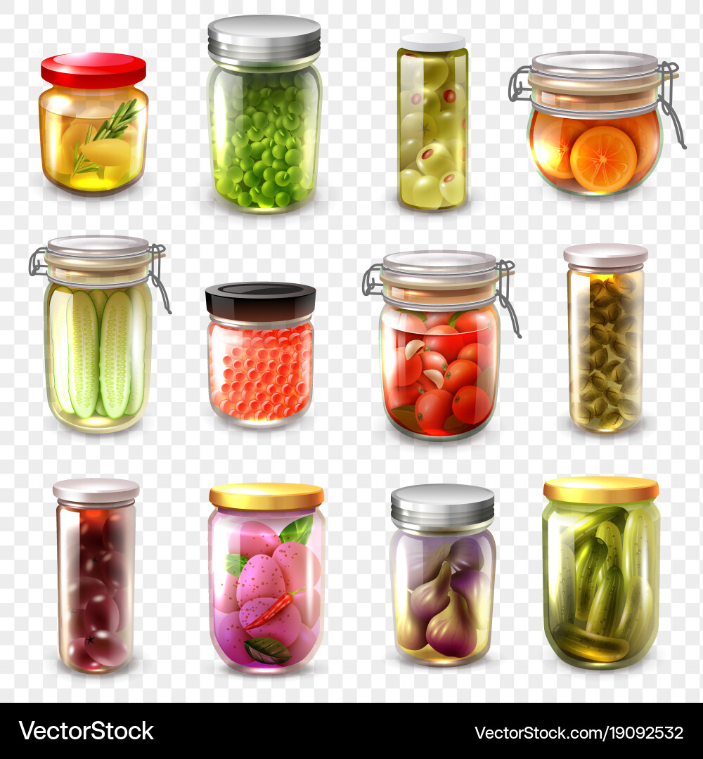 Canned goods set transparent background Royalty Free Vector
