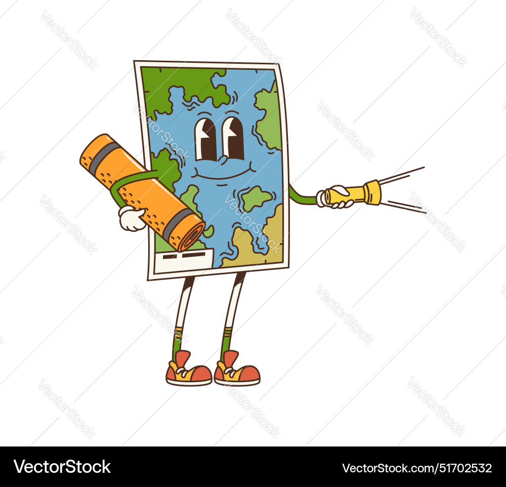 Cartoon map retro groovy travel camp character Vector Image