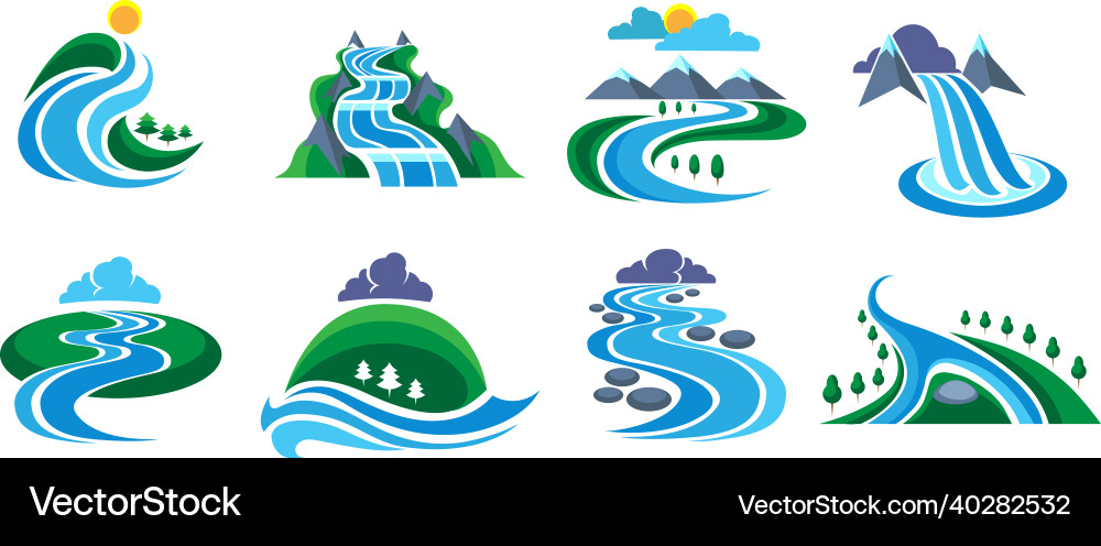River streams icons Royalty Free Vector Image - VectorStock