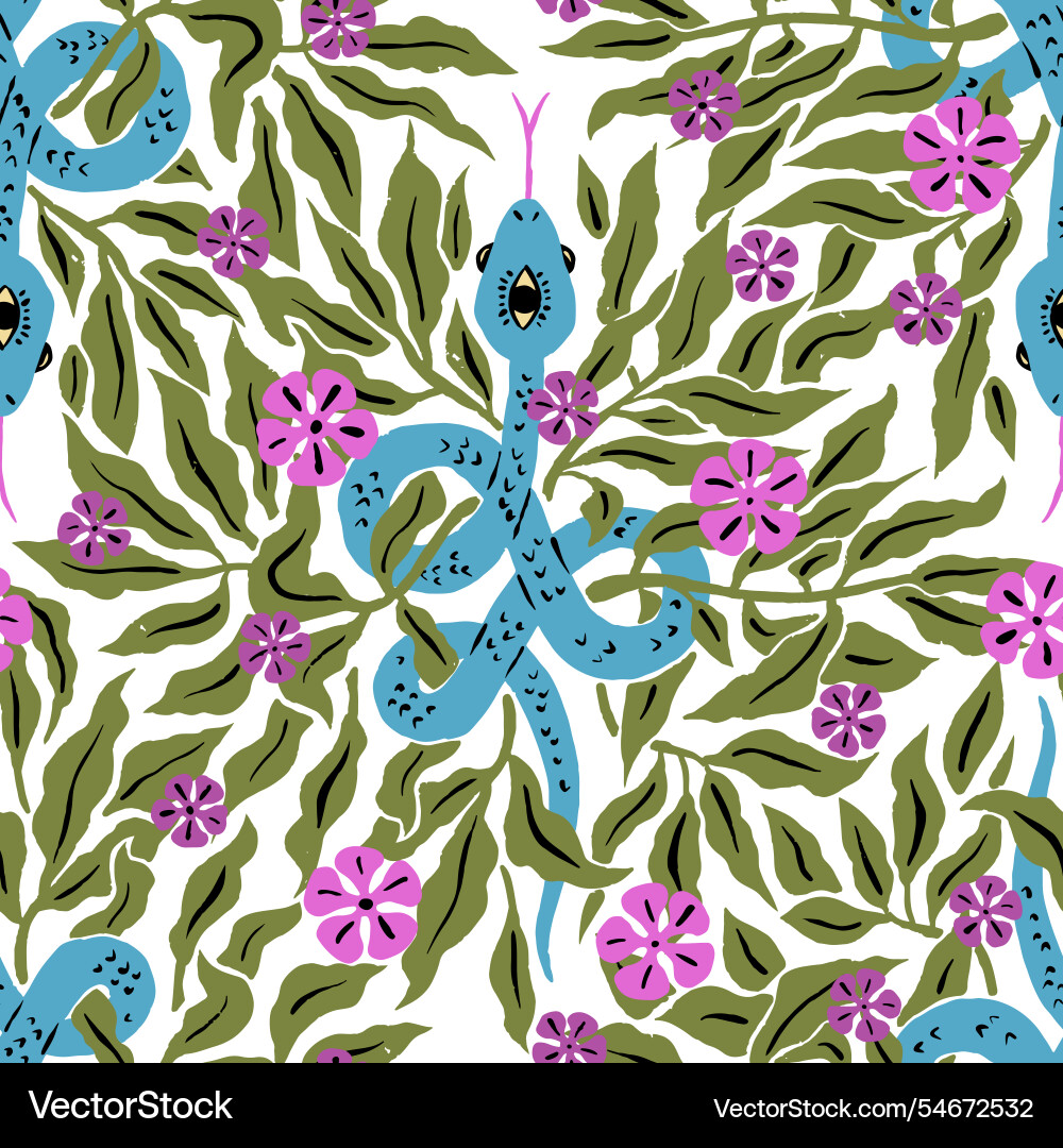 Seamless pattern with mystic floral snakes Vector Image
