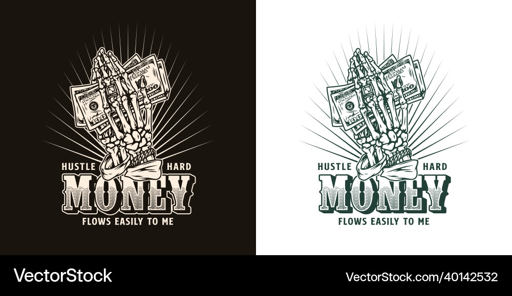Vintage Money Sign with Skeleton Hands Royalty Free Vector