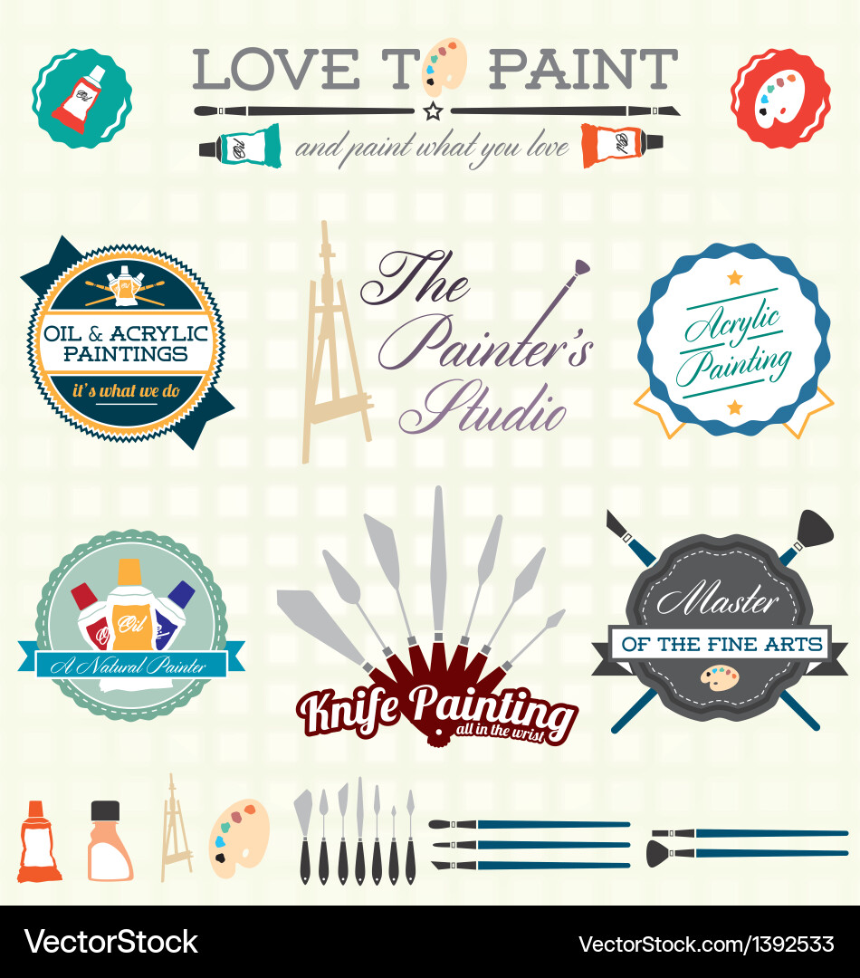 Artist painter labels and icons Royalty Free Vector Image