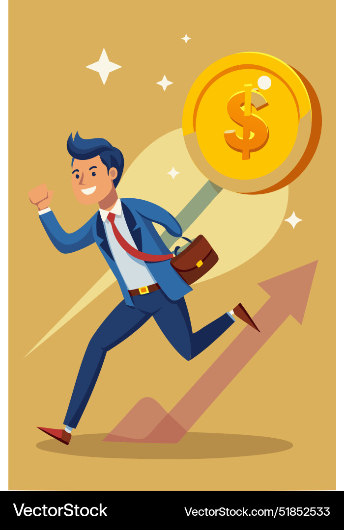 Businessman chasing golden opportunity Royalty Free Vector