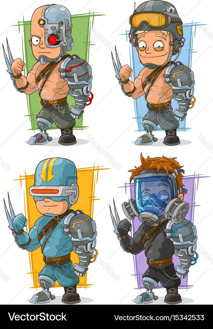 Cartoon cool cyborg soldier character set Vector Image