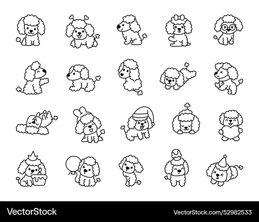 Cute poodle dog character coloring page Royalty Free Vector
