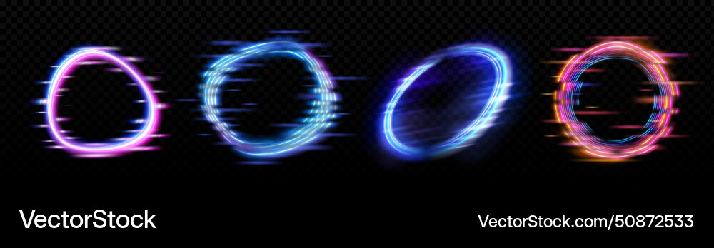 Neon glowing circle frame with glitch effect Vector Image