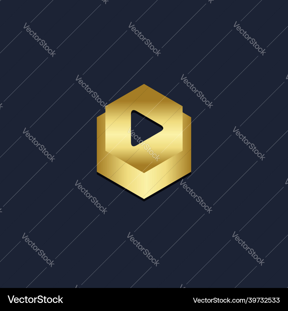 Play button triangle shape gold logo Royalty Free Vector