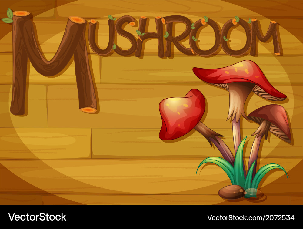 A wooden frame with mushroom Royalty Free Vector Image