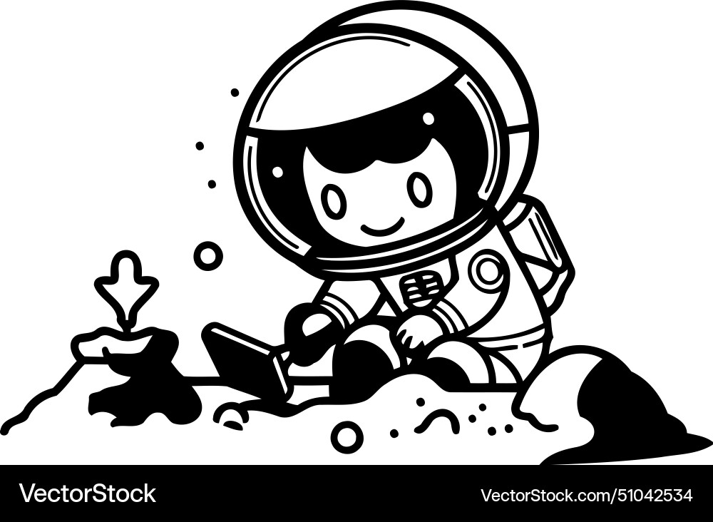 Cartoon astronaut using a tablet computer Vector Image