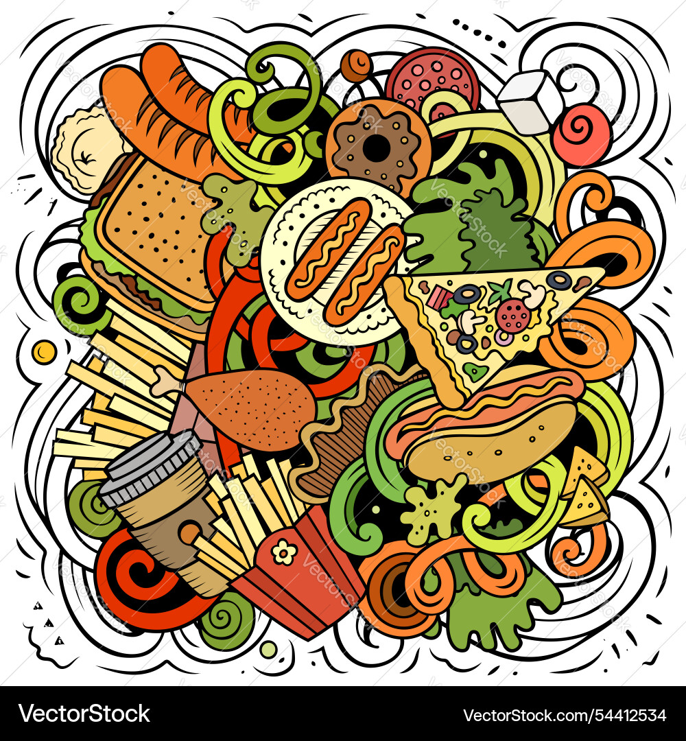 Fastfood hand drawn doodles Royalty Free Vector Image