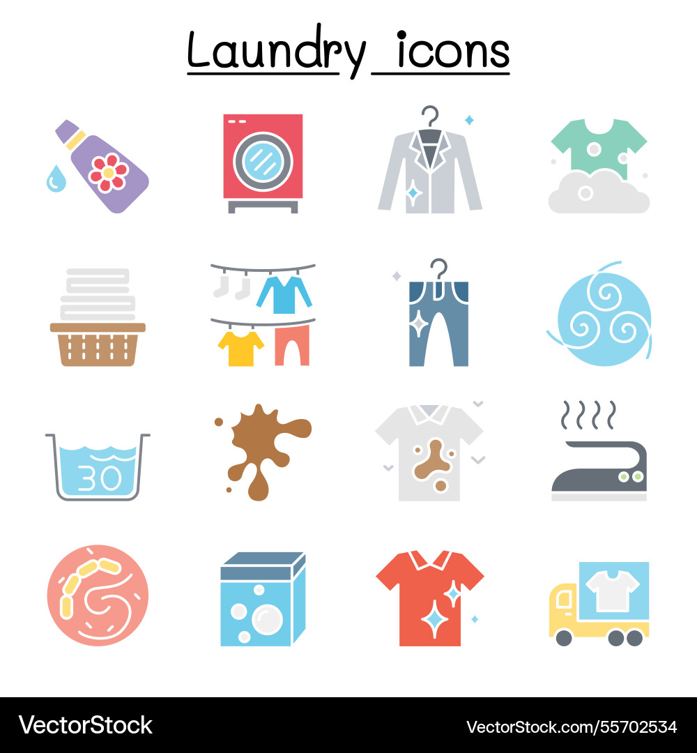 Laundry icon set in thin lline style flat Vector Image