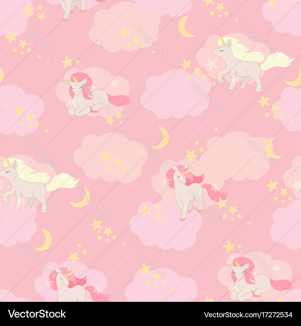 Pink Unicorns & Stars Pattern Royalty Free Vector Image