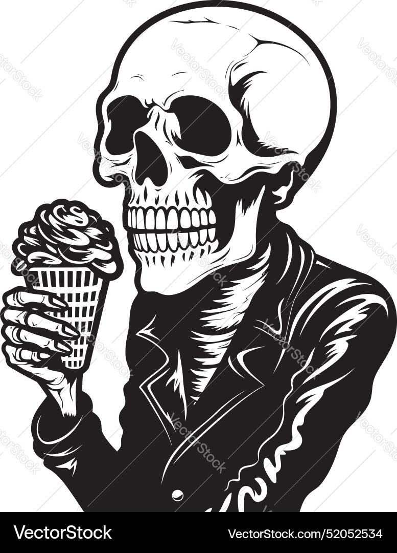 Terrifying treats skeleton licking soft serve Vector Image