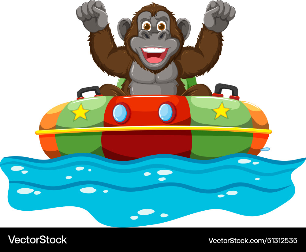 A happy monkey riding vibrant bumper boat Vector Image
