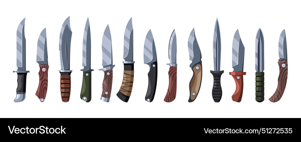 Array of hunter knives with different blade shapes