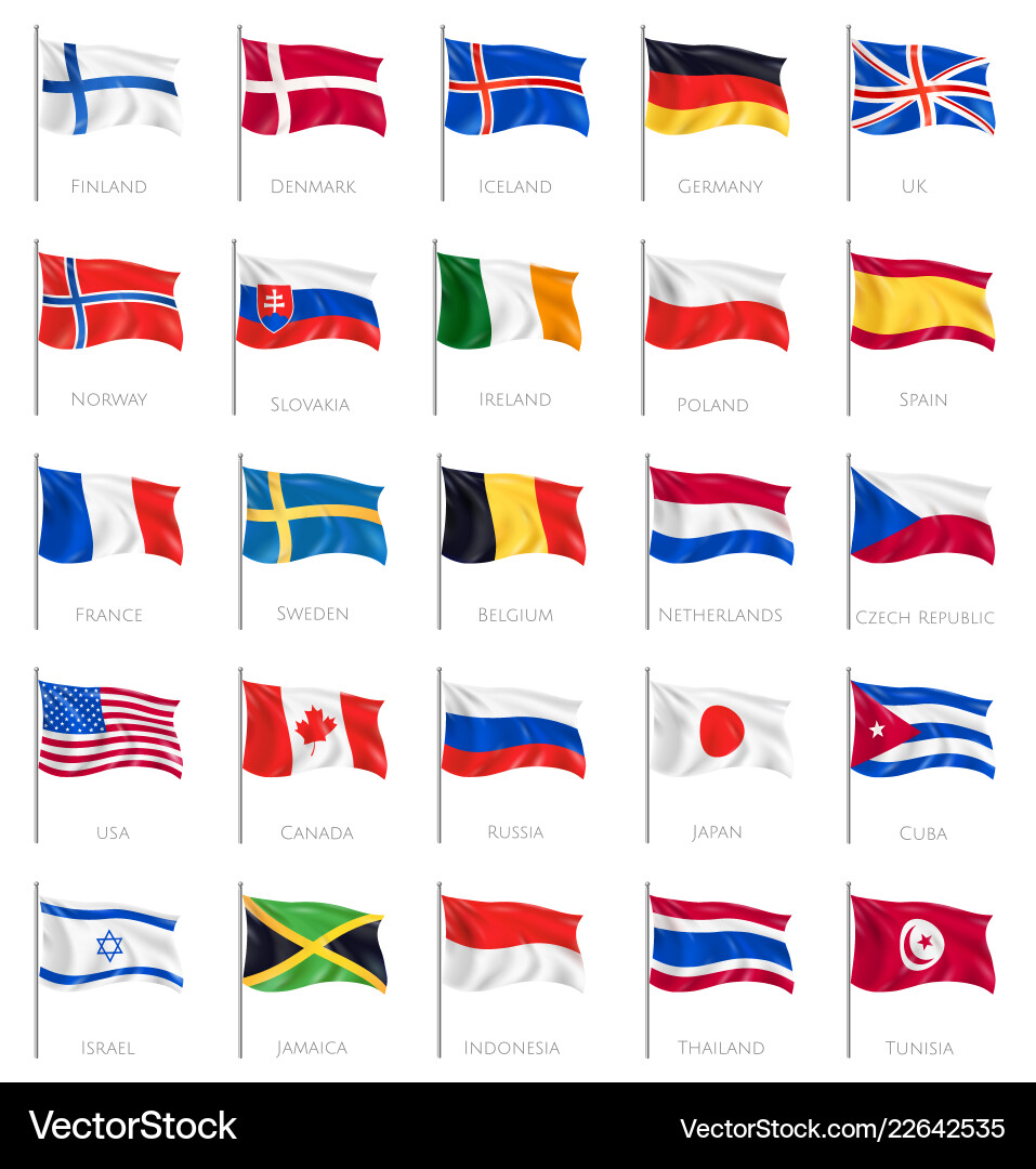 National flags realistic set Royalty Free Vector Image
