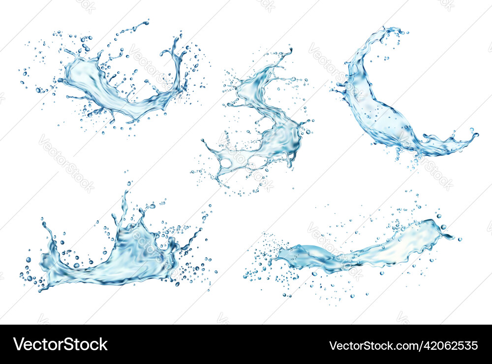 Transparent blue water wave splashes with drops Vector Image