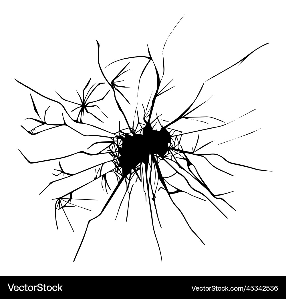 Broken glass effect with cracked hole Royalty Free Vector