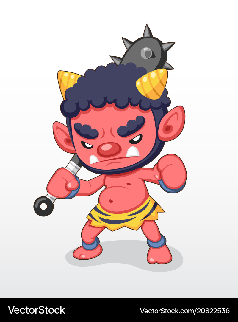 Cute style red japanese demon standing Royalty Free Vector