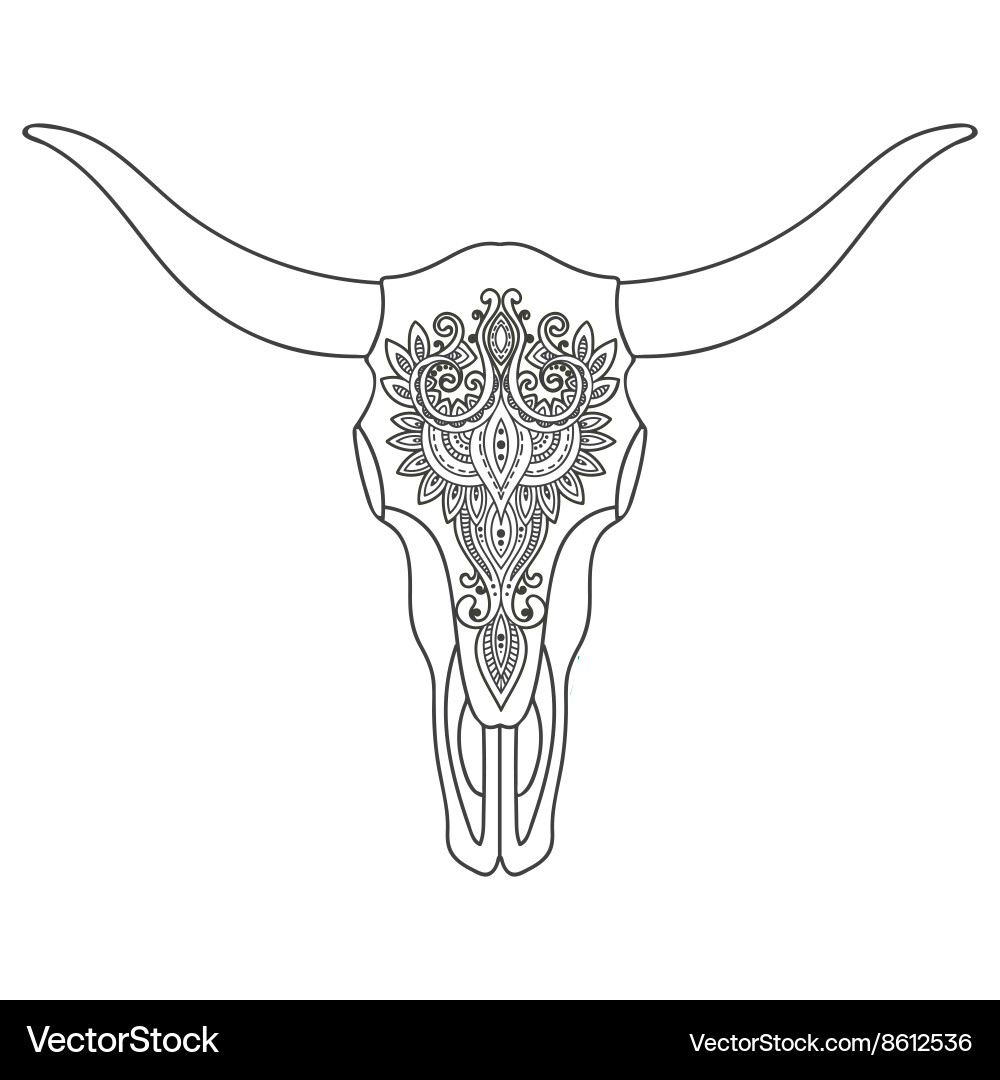 Decorative indian bull skull with ethnic ornament Vector Image