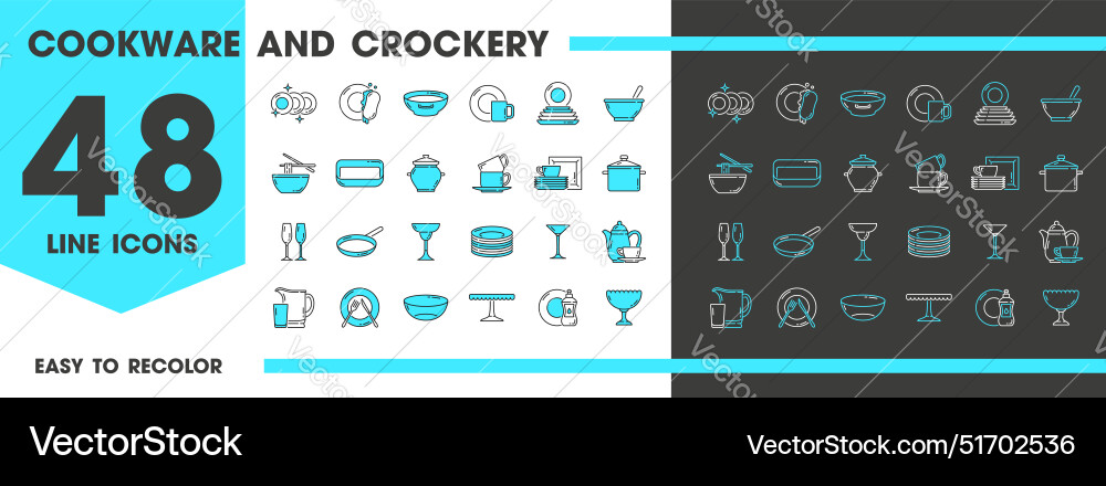 Kitchen cookware icons crockery plates or utensil Vector Image