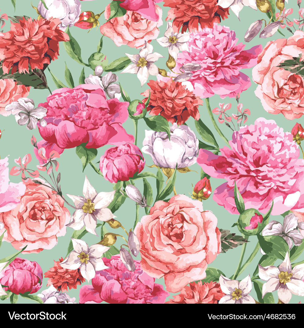 Summer seamless watercolor pattern with pink Vector Image