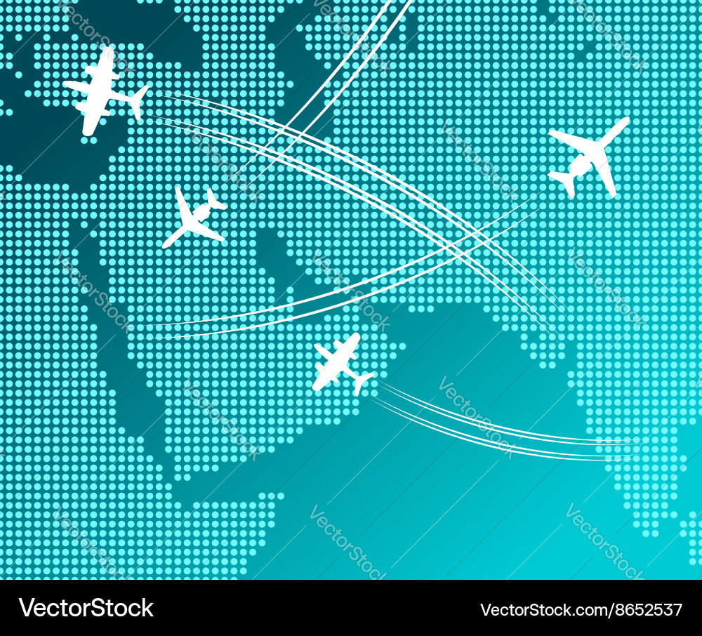 Airplanes flying with white flight tracks over map