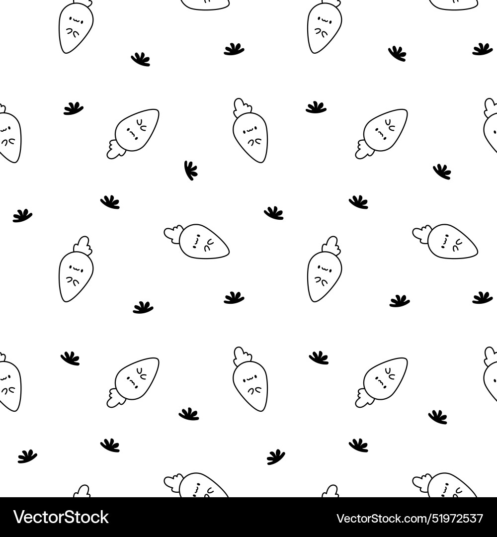 Kawaii Carrot With Funny Faces Seamless Pattern Vector Image