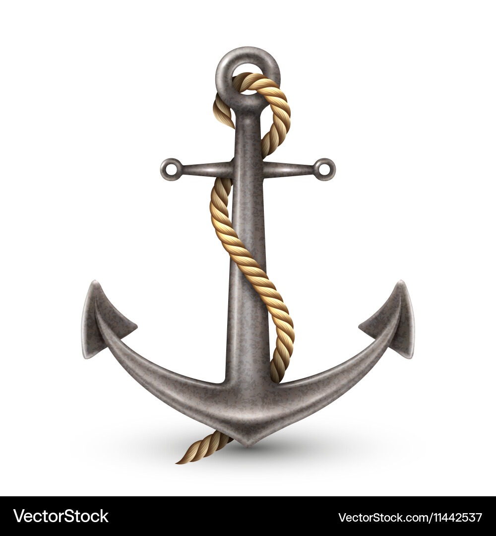 Realistic anchor with rope Royalty Free Vector Image