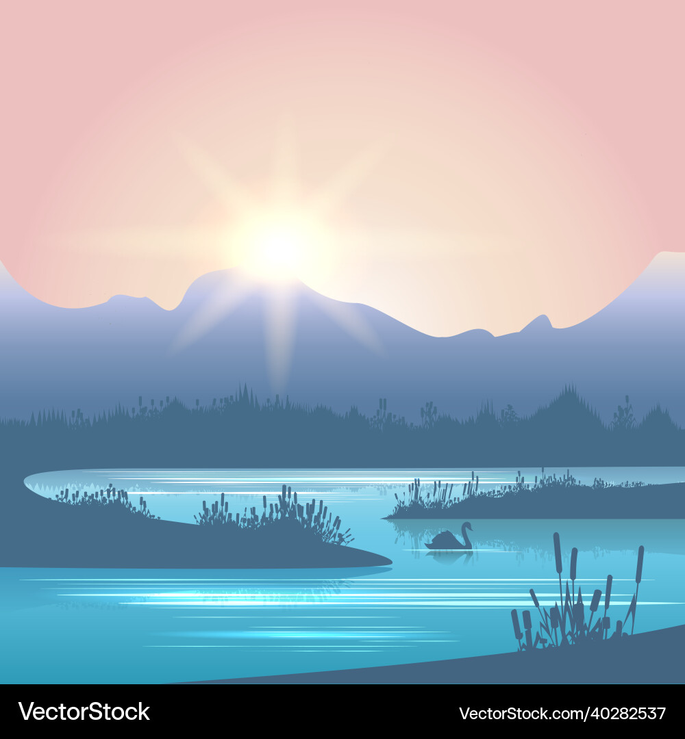 Sunrise river landscape Royalty Free Vector Image