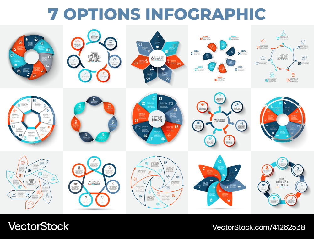 Big chart set with 7 options steps or parts Vector Image