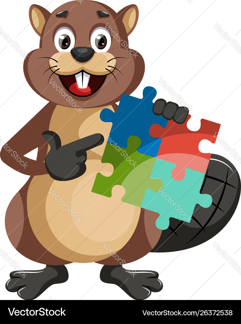 Cute Beaver with Puzzle Royalty Free Vector Image