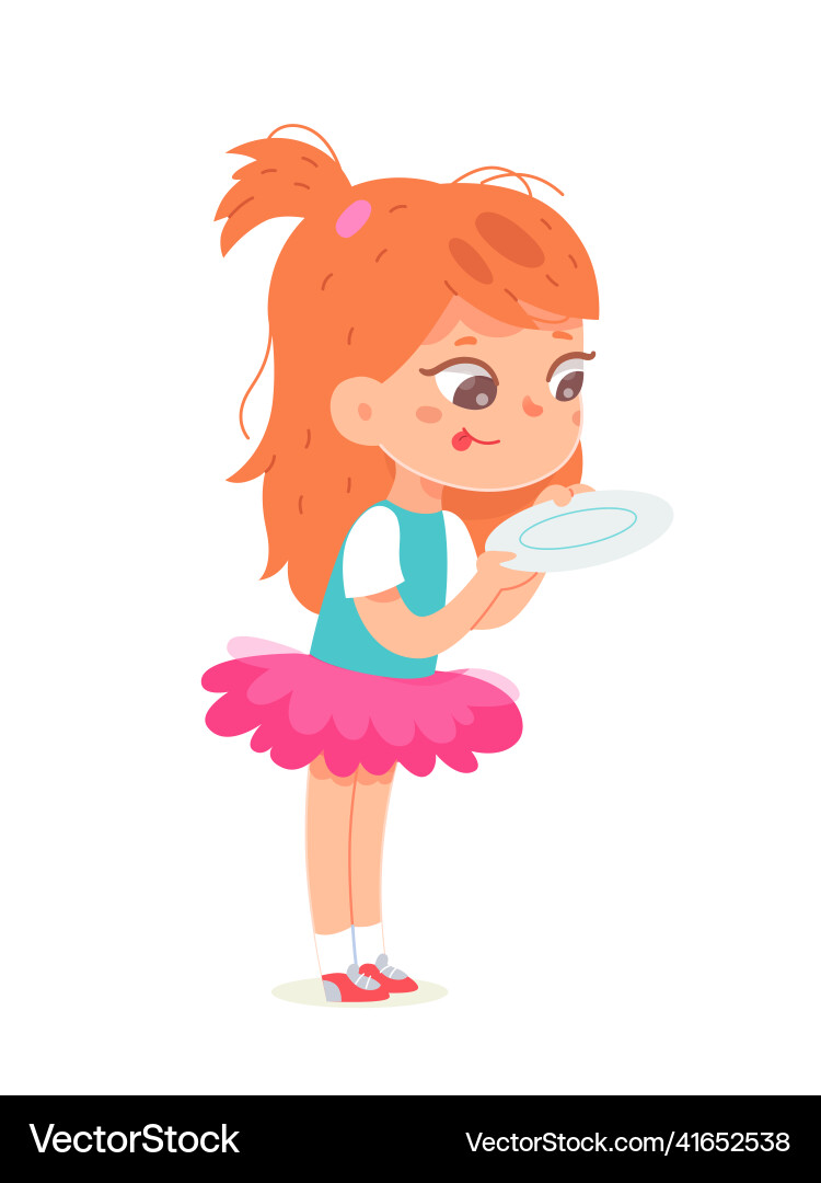 Cute Hungry Girl with Empty Plate Royalty Free Vector Image