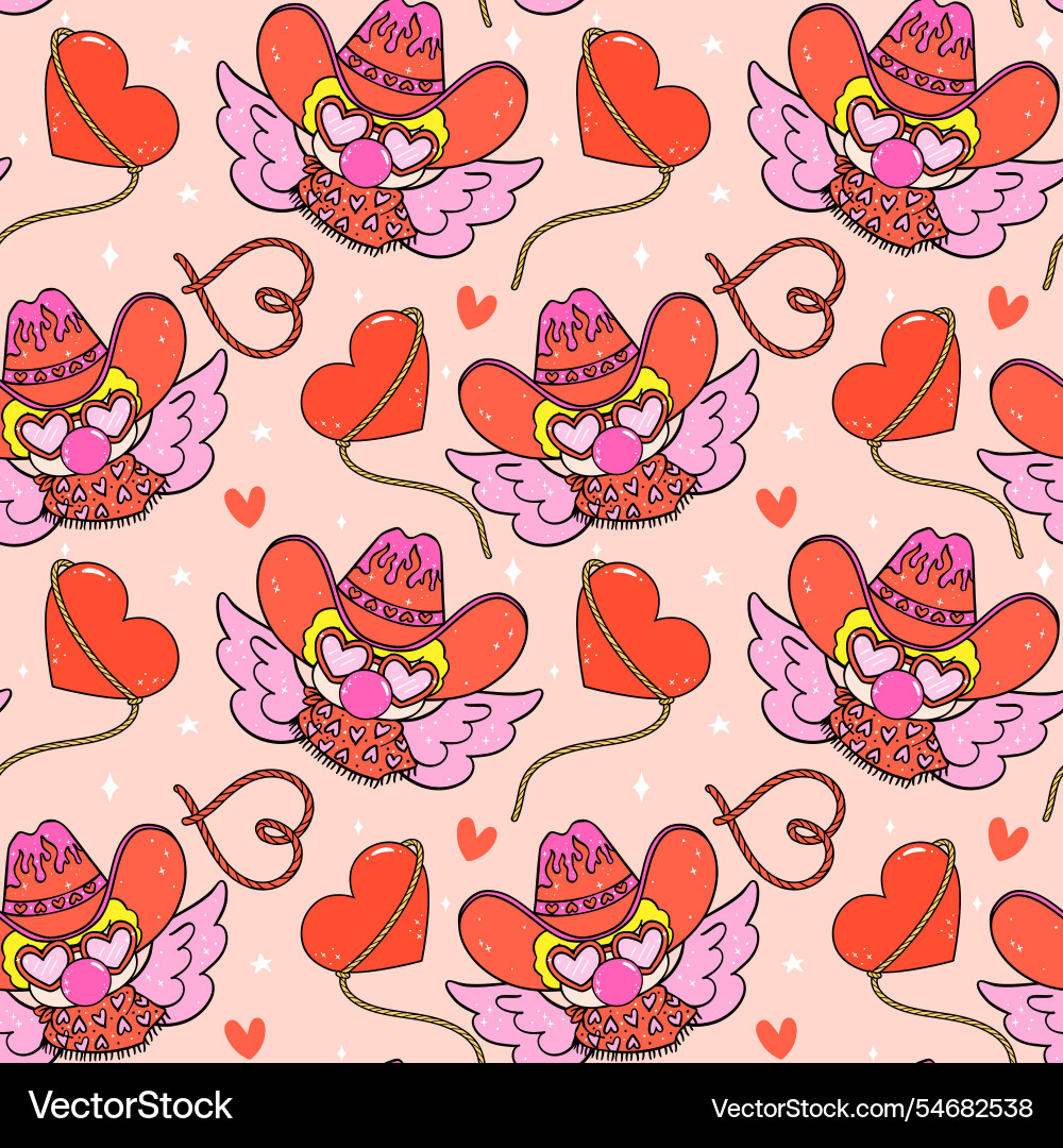 Groovy retro valentine seamless pattern cowboy Vector Image