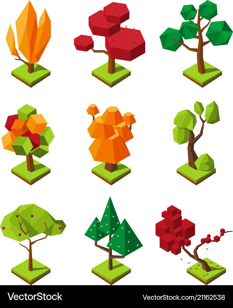 Isometric polygonal trees 3d isolate Royalty Free Vector