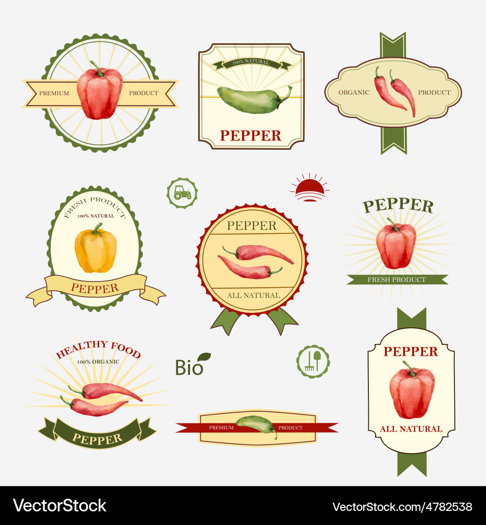 Pepper set of label design Royalty Free Vector Image