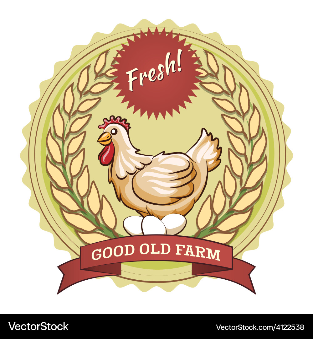 Poultry farm badge chicken and eggs Royalty Free Vector