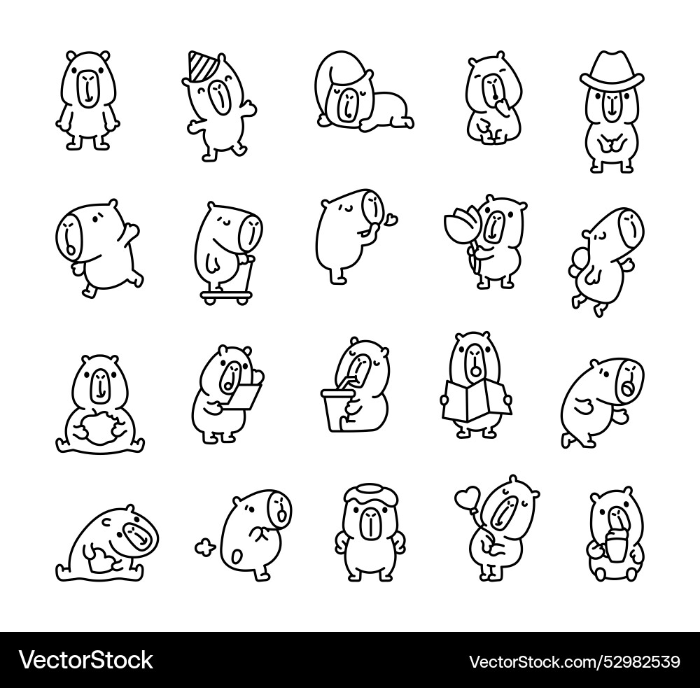 Cute capybara character coloring page funny Vector Image
