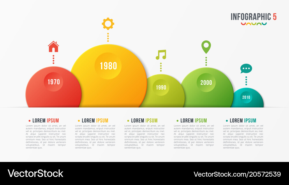 Paper style bubble shaped timeline chart Vector Image