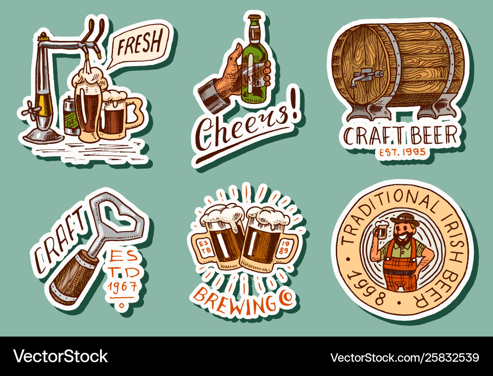 Vintage beer stickers set alcoholic label Vector Image