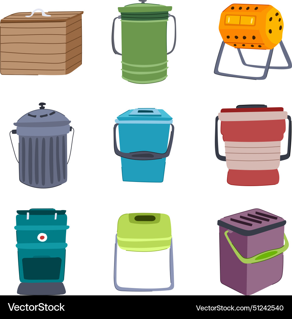 Compost bin set cartoon Royalty Free Vector Image