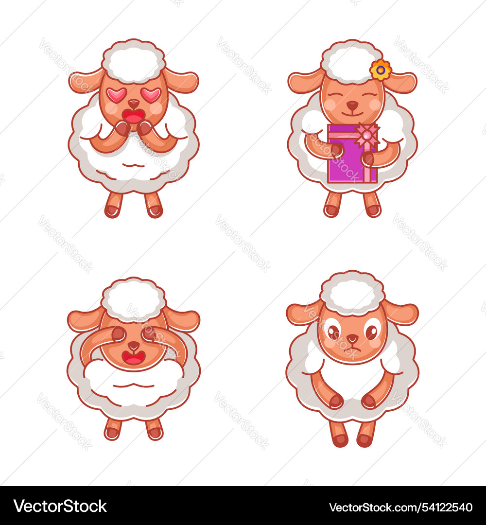 Cute sheep cartoon style set Royalty Free Vector Image