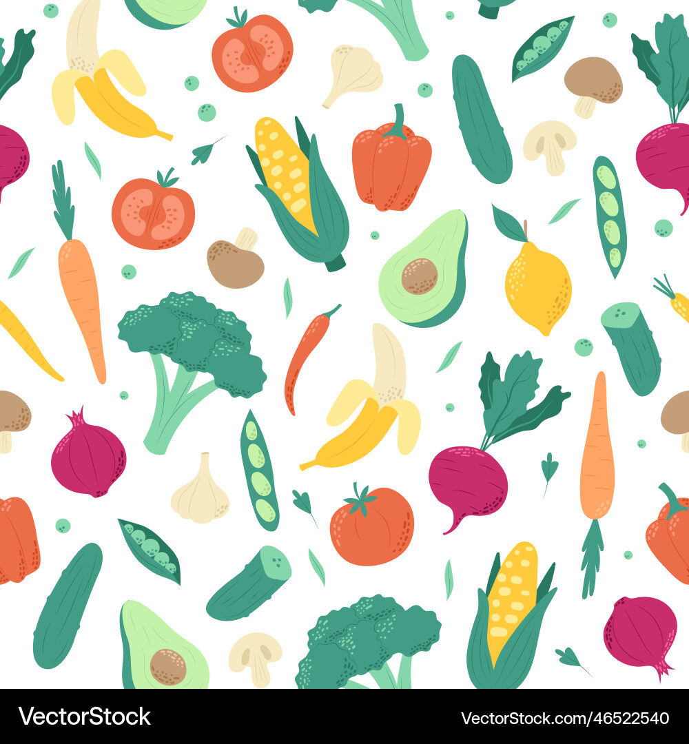 Fruits and vegetables pattern healthy vegetarian Vector Image