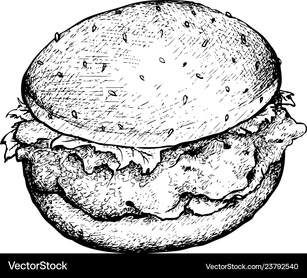 Hand Drawn Fried Chicken Burger Royalty Free Vector Image