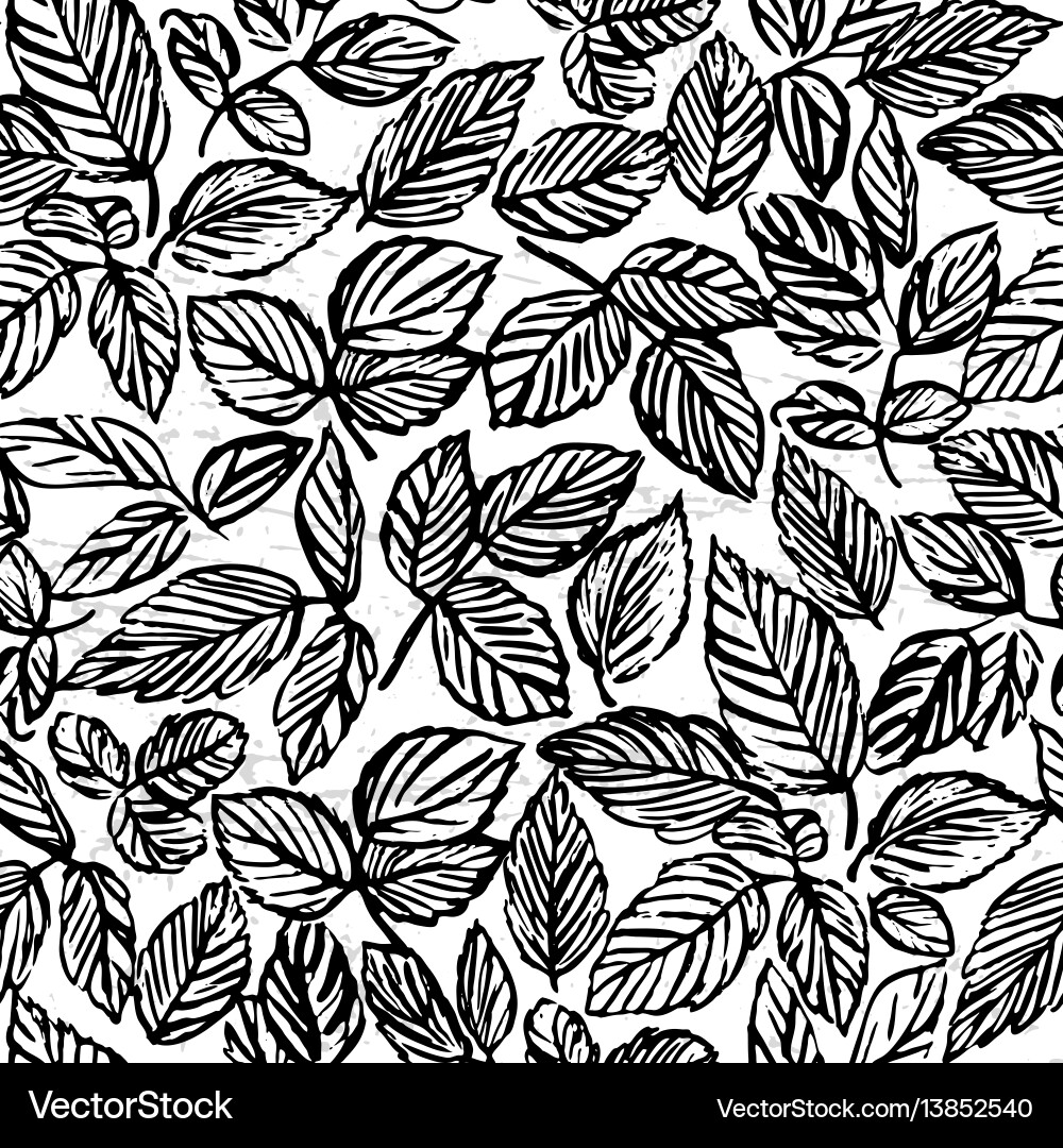 Ink hand drawn leaves seamless pattern Royalty Free Vector