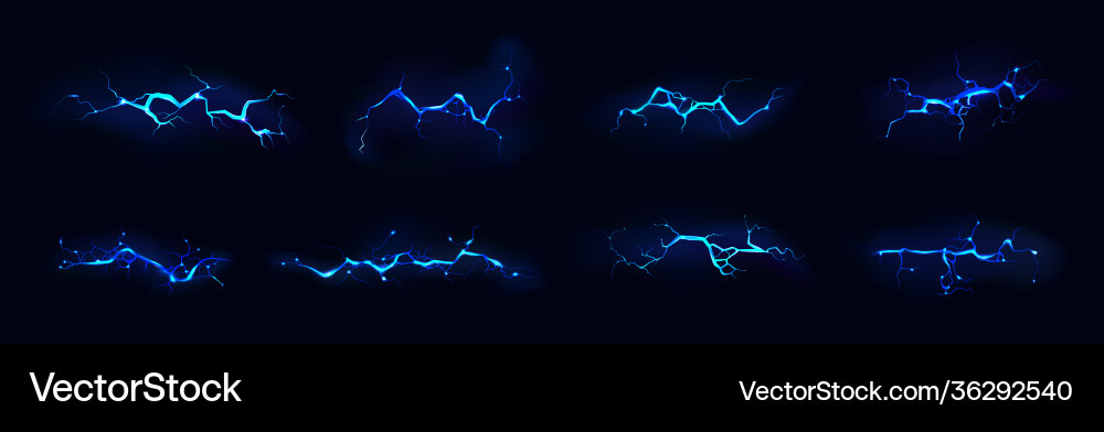 Lightning electric strike during night storm set Vector Image